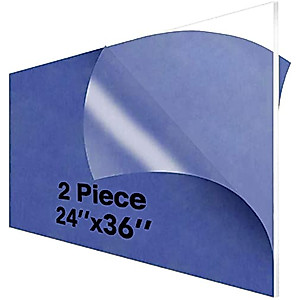 Clear Acrylic Plexiglass Sheet 1/8" Thick Cast Acrylic Sheet 24" x 36" Pack 2, 3mm Transparent Acrylic Board - 24x36 Plexi Glass Perspex Panel for Display Painting Shelf DIY Wedding Signs Cut to Size