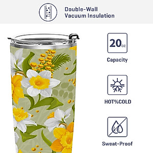 Blueangle 20oz Tumbler with Lid and Straw, Stainless Steel Vacuum Insulated Water Coffee Tumbler Cup, Daffodils Travel Mug Thermal Cup for Hot and Cold Drinks（230）