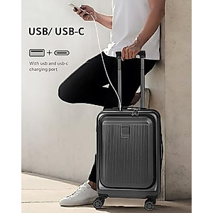 Carry on Luggage Luggage 22x14x9 Airline Approved, PC Hard Shell Suitcase with USB Port, Expandable Luggage with Laptop Compartment