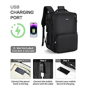 Telena Travel Backpack for Women Large Carry On Backpack Airline Approved Personal Item Backpack with USB Charging Port Waterproof Casual Bag, Black