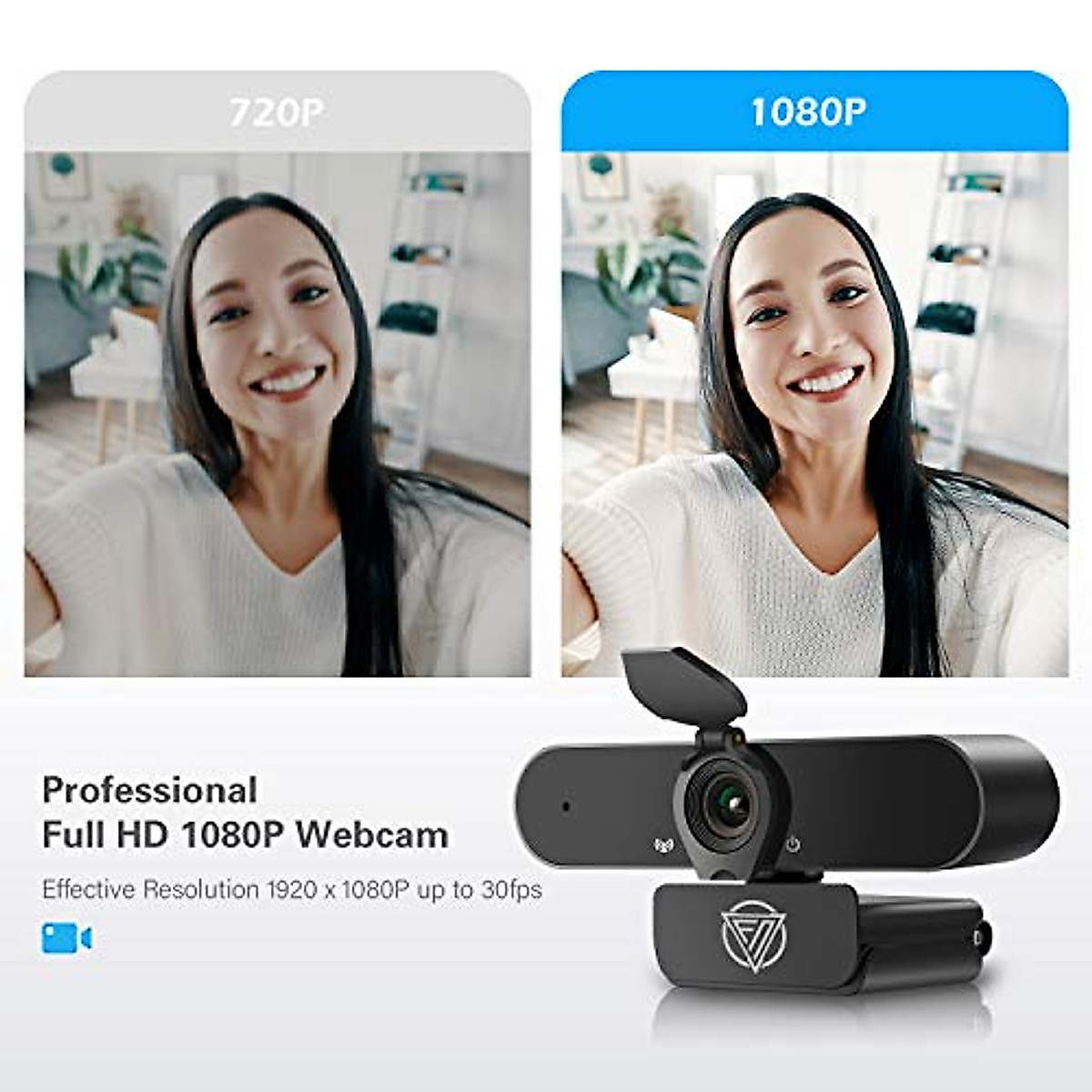 Webcam with Microphone 1080P USB Web Camera Full HD Widescreen Computer Camera for Desktop PC Laptop Mac Zoom Skype Google Meeting Video Calling Recording Conference Online Teaching Business Gaming