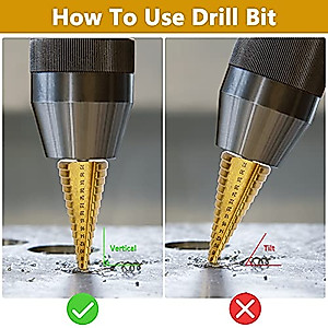 PRECIHW 15 Sizes Step Drill Bit, 4mm-32mm (3/16" to 1-1/4") Titanium Coated Multi Step Drill Bits for Sheet Metal Hole Drilling, HSS Multi Size Unibit Drill Bits for Metal, Aluminium and Wood