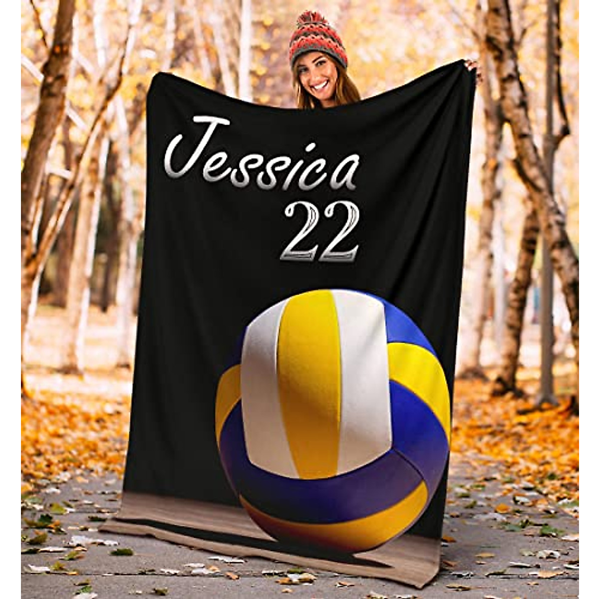 OhaPrints Custom Volleyball Black Volleyball Ball Lover Gift Personalized Name Number Soft Sherpa Throw Blankets Cozy Fuzzy Fleece Throws for Tv Sofa Couch Comfy Fluffy Blanket 30X40 50X60 60X80