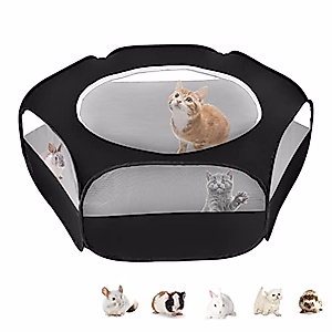 XIRGS Small Animal Playpen, Waterproof Small Pet Cage Tent Portable Outdoor Exercise Yard Fence with Top Cover Anti Escape Yard Fence for Kitten/Cat/Rabbits/Bunny/Hamster/Guinea Pig/Chinchillas