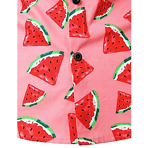 JOGAL Men's Cotton Button Down Short Sleeve Hawaiian Shirt Pink Red XX-Large