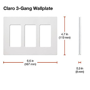 Lutron Claro 3 Gang Decorator/Rocker Wallplate, Gloss, White (1-Pack) | CW-3-WH