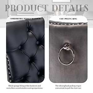 SoarFlash Leather Dining Chairs Set of 4, Tall Back Side Chair, Modern Upholstered Side Chair with Button Back Ring, Solid Wood Legs (Black&Grey)