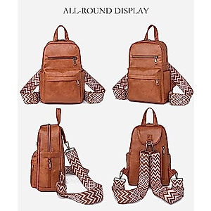 Sling Bag with 2 Guitar Strap for Women Vintage Pu Leather Chest Bag Casual Crossbody Shoulder Daypack for Hiking (grey)