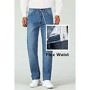 Soojun Men's Flex Waistband Relaxed Fit Straight Leg Jeans, Medium Stonewash, 36W x 30L