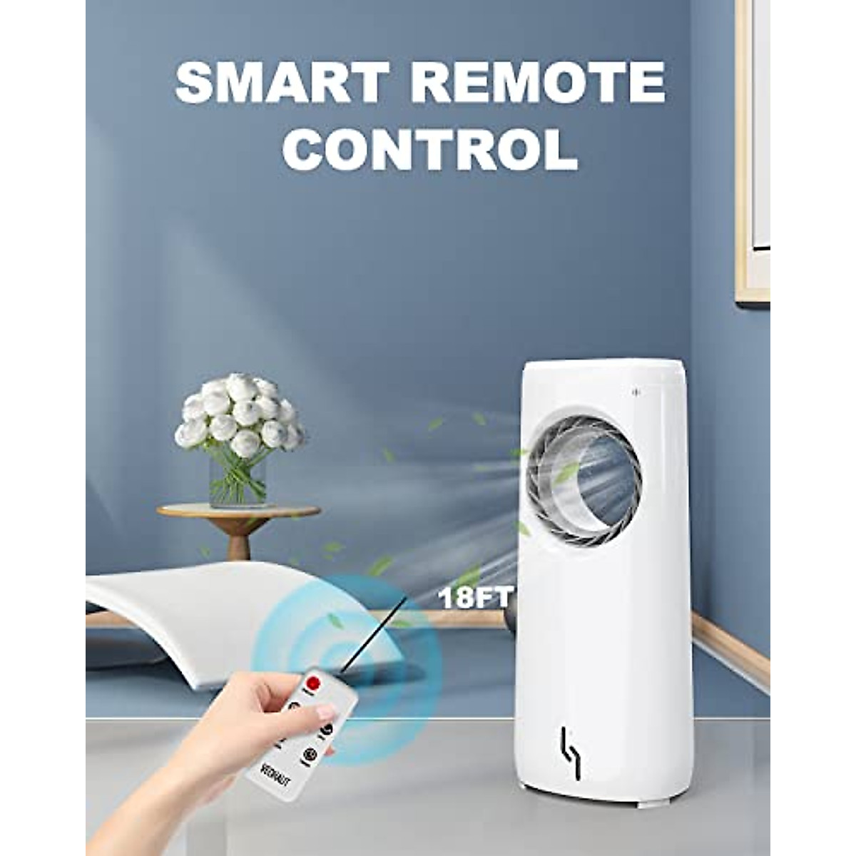 Evaporative Air Cooler Portable 3 Modes, Cooling Fan Humidification with Remote Control Bladeless Tower Fan 3 Wind Speeds, 60° Oscillation, 7.5H Timer, for Bedroom Living Rooms Office