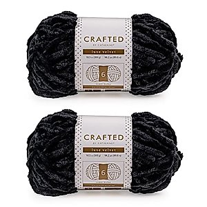Crafted By Catherine Luxe Velvet Solid Yarn - 2 Pack (98 Yards Each Skein), Black, Gauge 6 Super Bulky