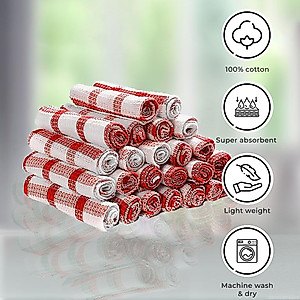 Shop LC Kitchen Towels Dish Cloths | Set of 24 | 100% Cotton | 12 x 12 Inches | Checkered Pattern Red Dish Towels Scrubbing Clothes Cleaning Rags Kitchen Essentials Birthday for Mom