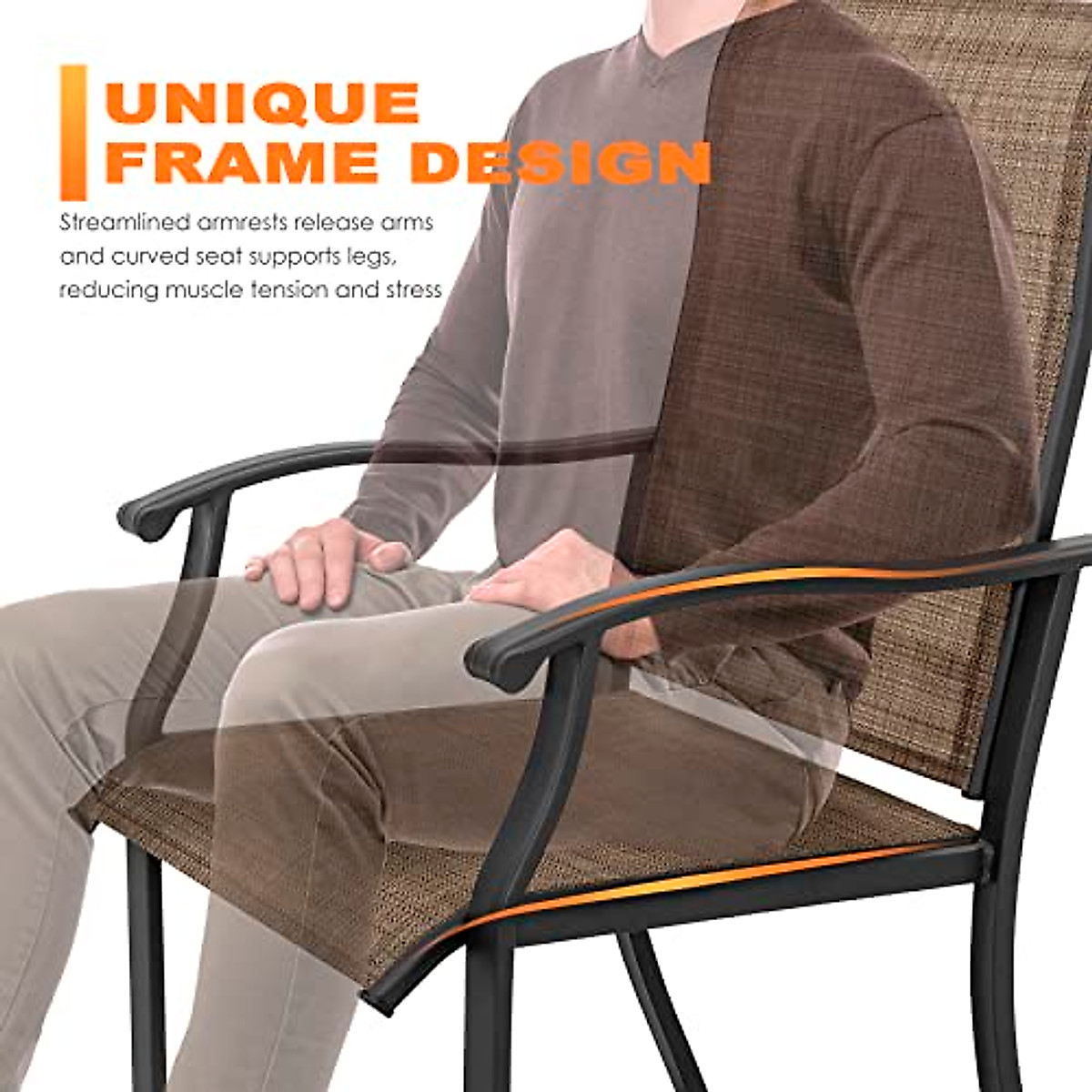 Nuu Garden 5 Piece Patio Dining Set Outdoor Table and Chairs Set for Garden Patio Backyard, 4 Textilene Dining Chairs and 1 Iron Patio Table with Umbrella Hole, Black with Gold Speckles and Brown