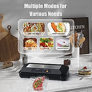 Vacuum Sealer Machine for Food Saver, Automatic Food Sealers with Built-in Cutter & Bag Storage, Dry/Moist/External Vacuum System Modes, Air Sealing Machines with 10 Sealer Bags &1 Roller Bag for Sous Vide