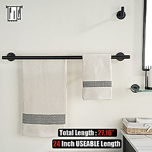 JQK Bathroom Hardware Set, 5-Piece Bath Accessories Set Matte Black Wall Mount Includes 24 in Towel Bar, 9 in HT Bar, TP Holder, Towel Hook x 2, BAS105-PB