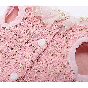 Dog Plaid Dress Lace Tulle Tutu Princess Skirt with Pearls Accessory for Small Girl Dogs Christmas Holiday Wedding Birthday Party (Pink, M)