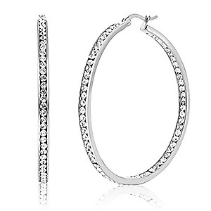 Gem Stone King 2 Inch Stunning Stainless Steel High Shine Inside-Out Hoop Earrings With CZ For Women