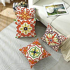 Cirzone Outdoor Pillow Covers 18x18 Set of 4 Waterproof Outdoor Pillows Couch Throw Pillow Covers Boho Decorative Pillow Covers Decorations for Patio, Garden, Home