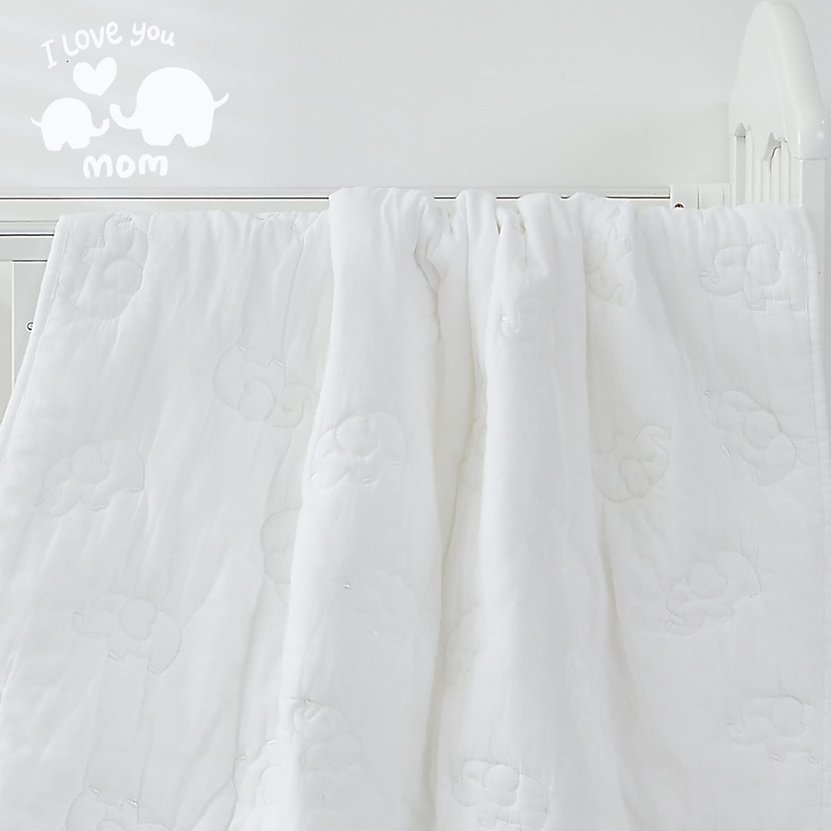 Brandream Gender Neutral Boho Bohemian Baby Girl Boy Nursery Crib Bedding Set - 3pc - Solid Color White Farmhouse Chic Unisex Elephant Embroidery Cotton Quilt Set