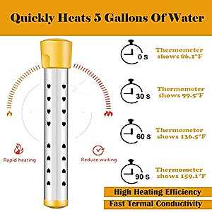Immersion Water Heater, with 304 Stainless Steel Cover Intelligent Temperature Control and Digital LCD Thermometer Portable Bucket Heater Heat 5 Gallons of Water in Minutes 1500W