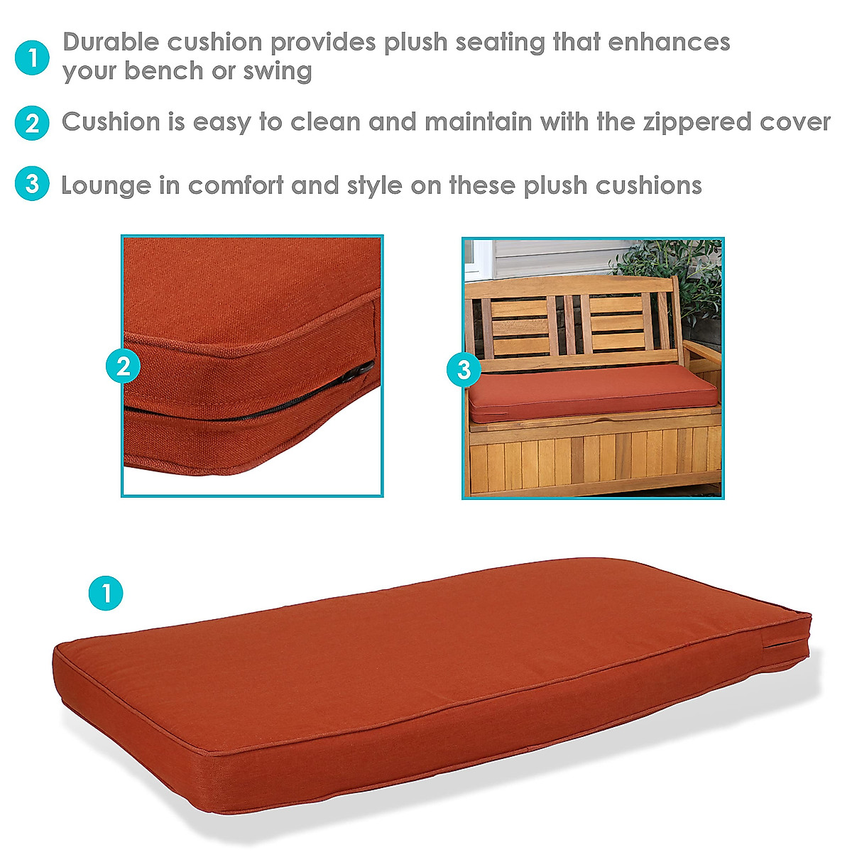 Sunnydaze 41-Inch x 18-Inch Weather-Resistant Indoor/Outdoor Bench Cushion - Rust