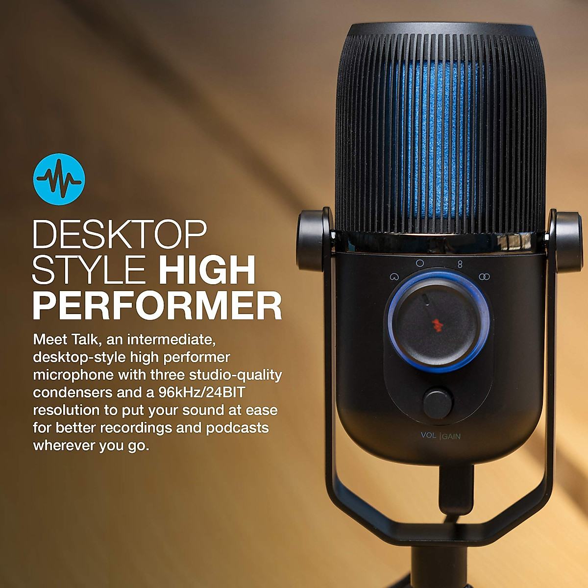 JLab Talk USB Microphone | USB-C Output | Cardioid, Omnidirectional, Stereo or Bidirectional | 96k Sample Rate | 20Hz - 20kHz Frequency Response | Volume, Gain Control, Quick Mute | Plug & Play