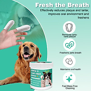 RUAKPL Dog Teeth Cleaning Wipes, Pre-Soaked Pet Tooth Finger Wipes 60pcs, Soothing Cleaning Pet Teeth, Reducing Tartar and Plaque, Freshening Breath, Maintaining Your Dog's Oral Health