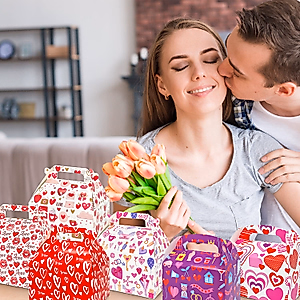 Aviski 12Pcs Valentine's Day Treat Boxes Small Goodie Present Boxes Recycled Party Favor Boxes Heart Printed Cardboard Box for Candy, Cookies and Party Favors, 6 Patterns