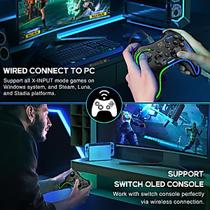 ELISWEEN Switch Controller for Nintendo Switch/OLED/Lite, Replacement for Nintendo Switch Pro Controller Support PC & Android/iOS with Cool RGB LED, Wireless Switch Controller with Turbo,Vibration