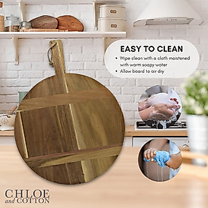 Chloe and Cotton Acacia Wood Diameter 16 Inch Oversized Serving Board | Large Cheese Board | Charcuterie Board for Serving Cheese, Meat, Crackers, and Wine | Unique Gift (Round Cutting Board)