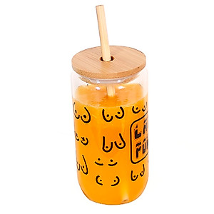 TAOHUAJIANG 16 oz Iced Coffee Cup with Bamboo Lids and Straws Mason Jar Cups and Iced Coffee Tumbler with Lid and Straw Glass Cups