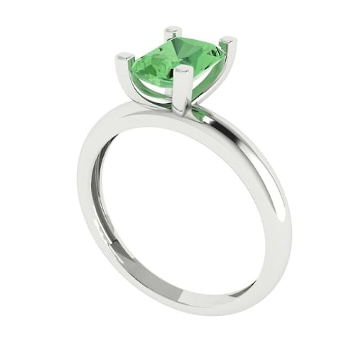 Clara Pucci 1.0 ct Emerald Cut Solitaire Green Simulated Diamond Engagement Bridal Promise Anniversary Ring 18K White Gold Size 4.5