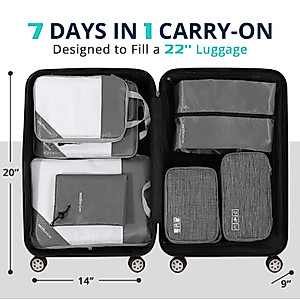 NICOSHOW 7 Set Compression Packing Cubes for Travel - Compressible, Lightweight, and Space-Saving Packing Cubes, Travel Essentials for Women, Grey