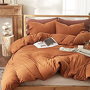 EAVD Modern Style Pumpkin Color Duvet Cover Twin Soft 100% Jersey Knit Cotton Caramel Pumpkin Boho Bedding Set 1 Twin Duvet Cover with 2 Pilllowcases Solid Duvet Cover with Zipper Closure