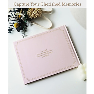 FOUNCY Wedding Guest Book - Elegant Hardcover Guest Book to Sign in & Photos,100 Blank Pages for Wedding Reception, Bridal, Baby Showers and Birthdays - Pink, 9"x7", Ivory Paper