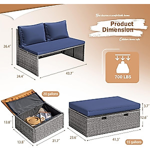 Devoko Patio Day Bed Outdoor Daybed Set Multifunctional Rattan Lounge Bed with 2 Side Tables for Backyard Porch Poolside Lawn Beach (Navy Blue)