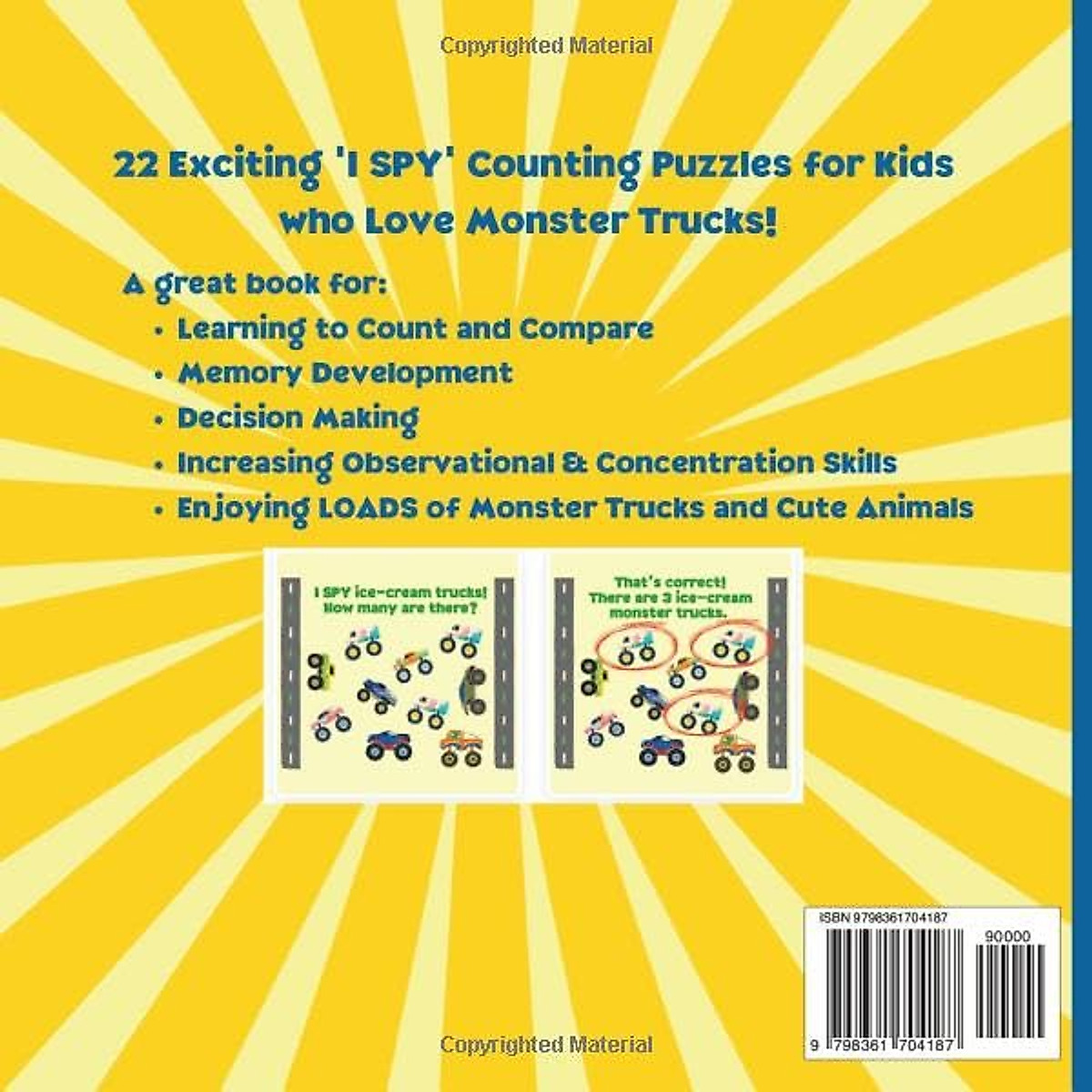 I Spy Monster Trucks! Counting Book for Kids 2-5 Year Olds: 22 Fun Monster Truck Counting Puzzles for Kids: Monster Trucks Books for Boys & Activity ... Things that go. (I Spy Kid's Adventures)