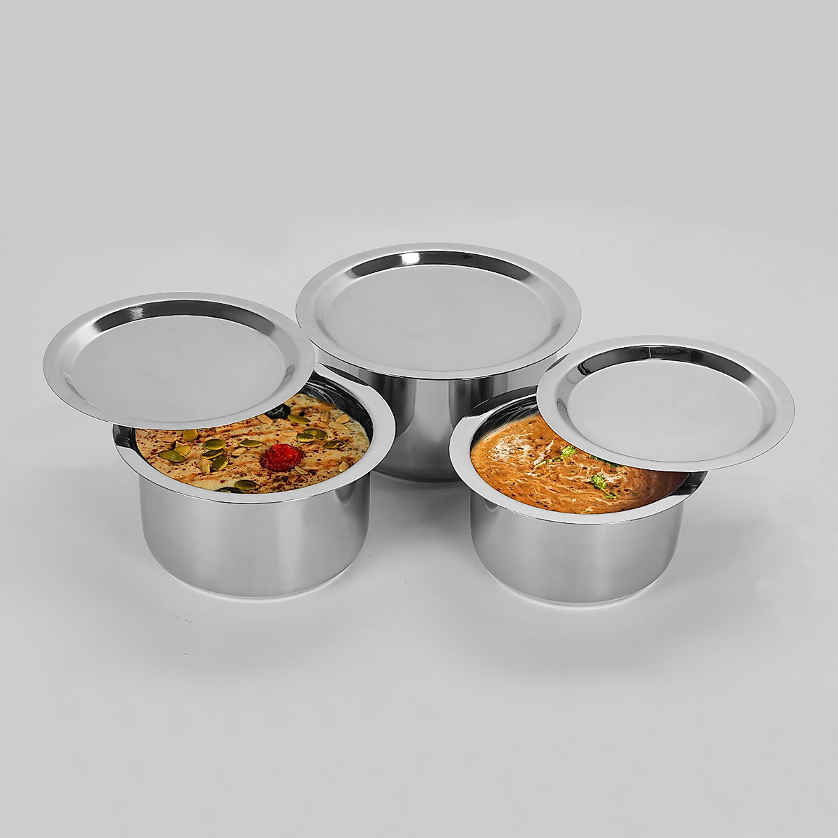 Sumeet 3 Pcs Stainless Steel Induction & Gas Stove Friendly Container Set/Tope/Cookware Set With Lids Size No.10 To No.12