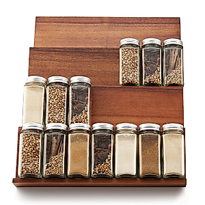 Tinamo Wood Spice Drawer Organizer - Acacia Wooden Tray Spice Racks Organizer for Cabinet Storage Shelf - 4 Tier Spice Rack Organizer for Drawer 32 Jars (Pack 4)