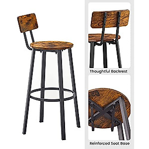 HILINSIE Bar Stools - Set of 2 Bar Chairs, Industrial Counter Stools with Backrest and Footrest, Steel Frame, 28.5 Inches Tall Seat for Kitchen, Dining Room, Bistro, Rustic Brown and Black