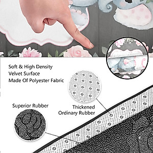 XOZOTY Custom Name Watercolor Elephant Pink Flower Area Rug Living Room Pad Nursery Kids Play Mat Entrance Exit Doormats 4'x5.2'