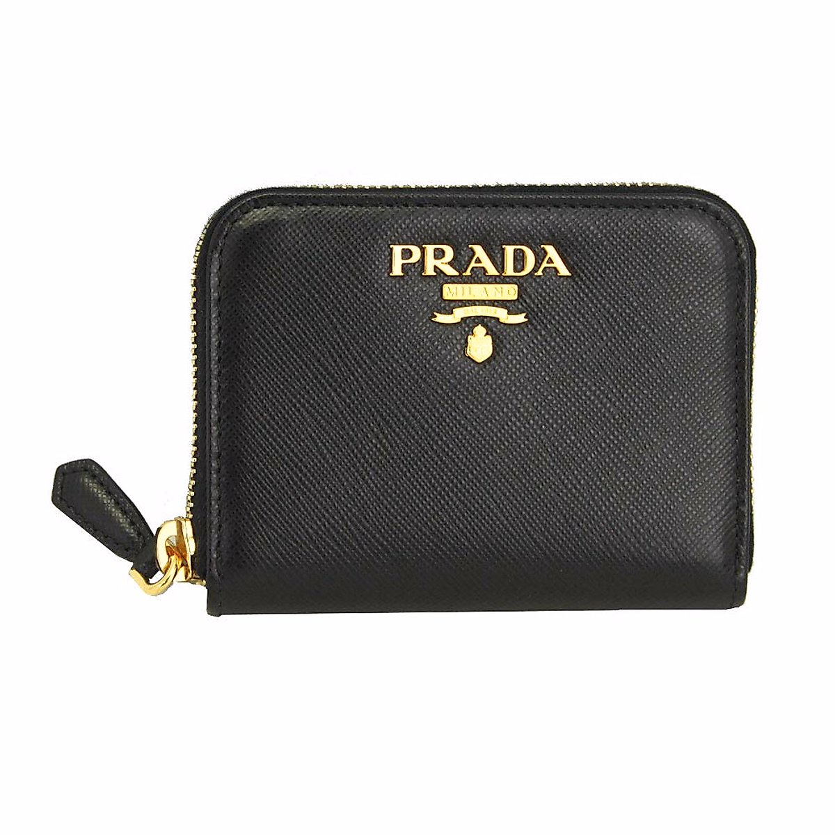 Prada Black Leather W/metal logos Coin case 1MM268 Nero