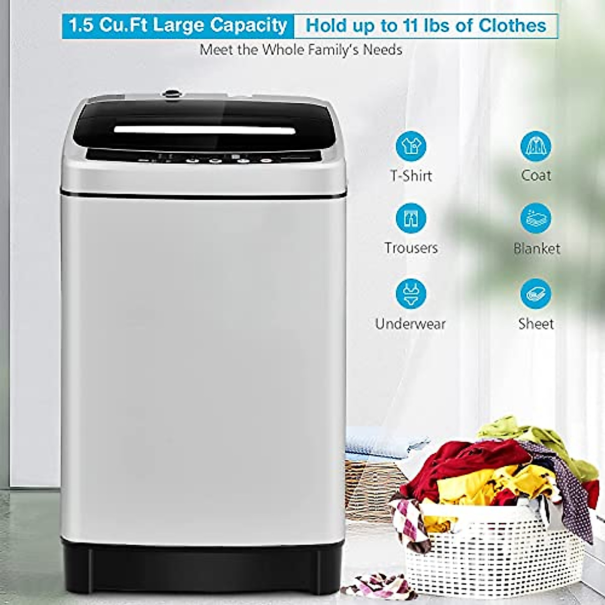 Giantex Full Automatic Washing Machine, 2 in 1 Portable Laundry Washer 1.5Cu.Ft 11lbs Capacity Washer and Spinner Combo 8 Programs 10 Water Levels Energy Saving Top Load Washer for Apartment Dorm