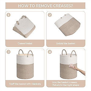 INDRESSME Large Laundry Hamper, Baby Laundry Hamper for Toys, Tall Woven Laundry Basket for Clothes, Blanket Storage Basket for Living Room, 19.7 x 13.8 inches, Light & Brown