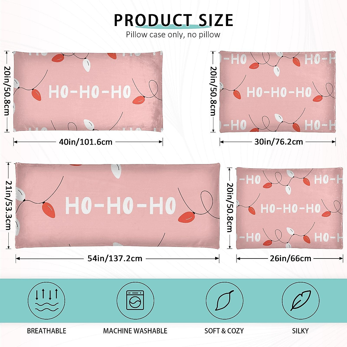 Cute Christmas Ho Pink Pillowcase for Hair and Skin Body Pillow Cover Body Pillow Cases Queen Size 20"X 30" Throw Pillow with Zipper for Women Men