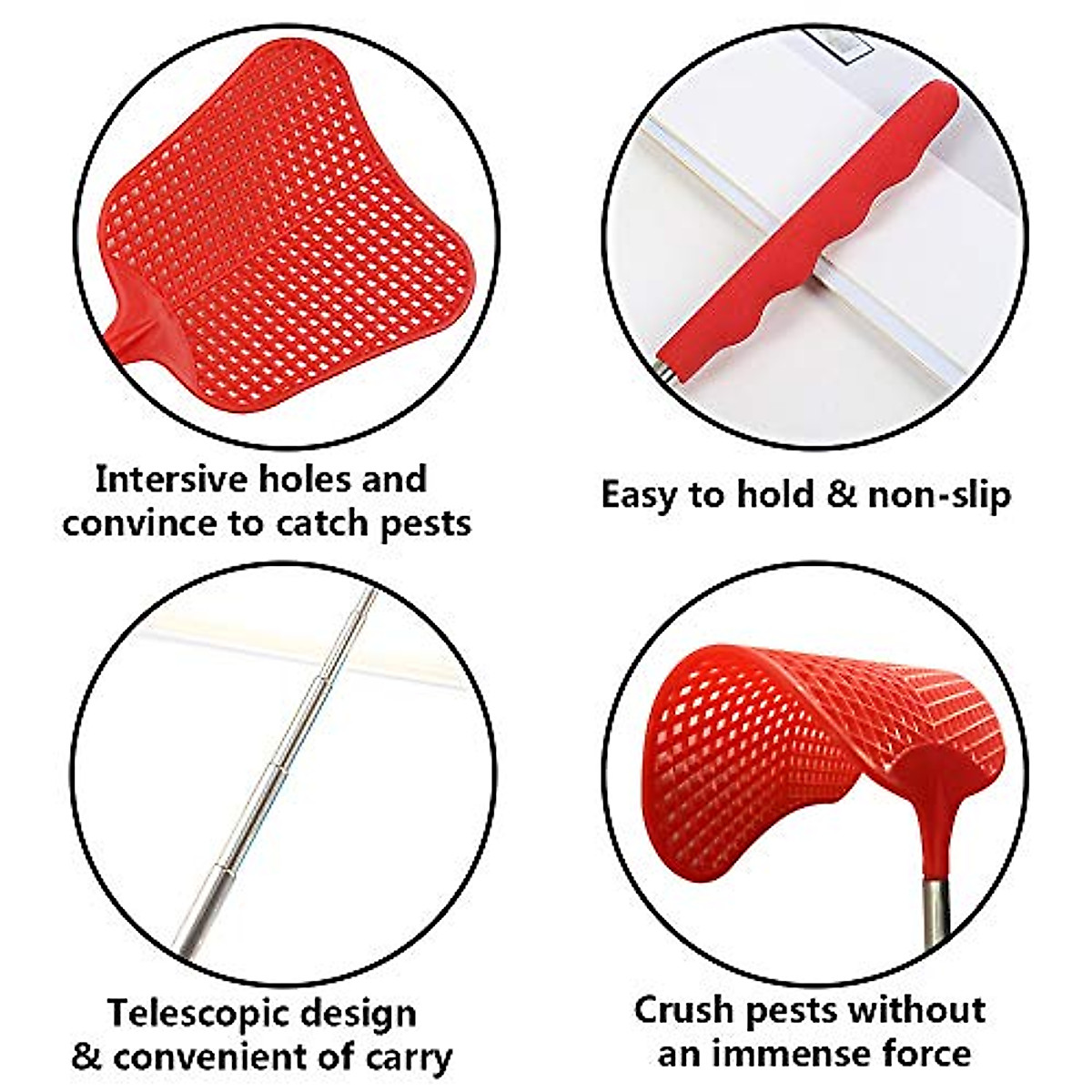 foxany Fly Swatters Extendable, Durable Plastic Fly Swatter Heavy Duty Set, Telescopic Flyswatter with Stainless Steel Handle for Indoor/Outdoor/Office (3 Pack)