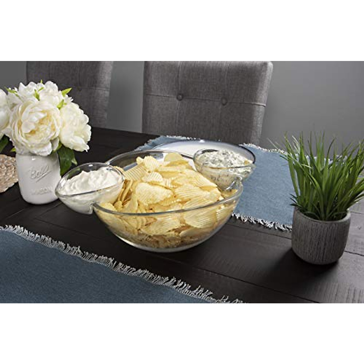 Summer at the Shore Double Dip Bowl, Perfect for Chips or Vegetables, Party Planning Accessory, Space-Saving Trendy Design, Clear Chips and Dip Server One Size