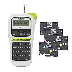 Brother P-Touch, PTH110BP, Easy Portable Monochrome Label Maker Bundle (4 label tapes included)