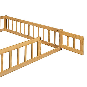 Bellemave Full Size Floor Bed for Kids, Girls, Boys, Wood House Bed with headboard, Full Size Montessori Floor Bed with House Shape Headboard, Kids Floor Bed with Storage, Natural