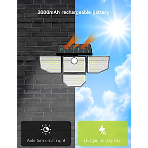 soysout Solar Outdoor Lights, 3000LM 176 LED Security Lights with Remote Control, 4 Heads Motion Sensor Lights, IP65 Waterproof Outdoor Floodlights